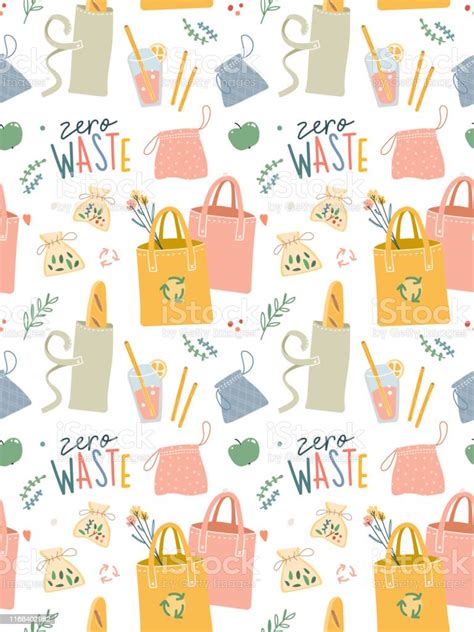 손으로 그린 제로 폐기물 요소와 원활한 벡터 패턴 생태 라이프 스타일 벡터 일러스트레이션 0명에 대한 스톡 벡터 아트 및 기타