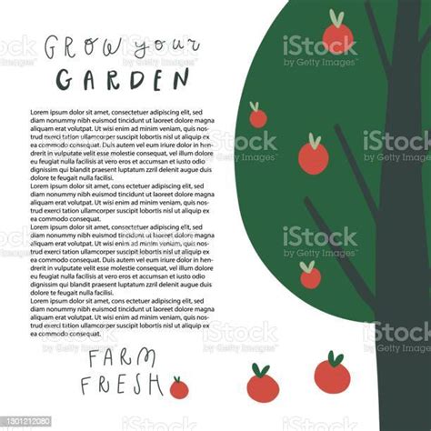 애플 트리 일러스트레이션 텍스트에 대한 무료 복사 공간 손으로 쓴 문구는 정원 농장을 신선하게 성장시다 개념에 대한 스톡 벡터 아트 및 기타 이미지 Istock