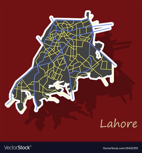 Free Lahore City Map Color Sticker Panoramic Vector Image Nohatcc