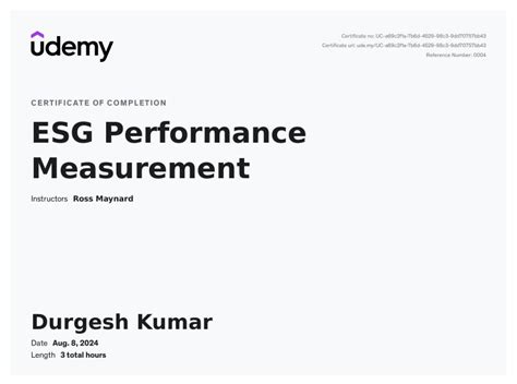 Completed Course On Esg Performance Measurement By Udemy Durgesh Kumar