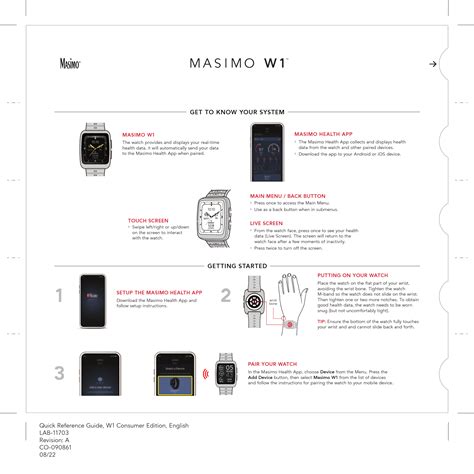 Get Started With Masimo W1 Support Quick Reference Guide