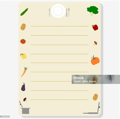 야채 조리법 책 또는 카드 벡터 그림에 대 한 귀여운 다채로운 템플릿 프레임 명함집에 대한 스톡 벡터 아트 및 기타 이미지