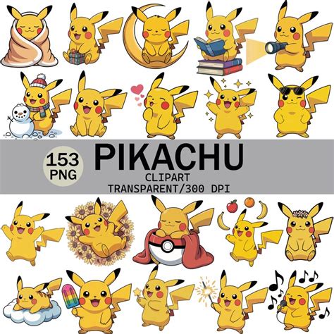 Pikachu Clipart Bundle Cartoon Png Graphics 153 Files Digital