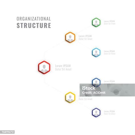 회사의 조직 구조를 구성할 수 있습니다 비즈니스 계층 구조 육각 형 인포 그래픽 요소입니다 다단계 비즈니스 관리 구조 3차원 형태에 대한 스톡 벡터 아트 및 기타 이미지