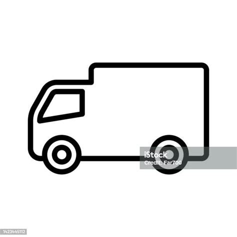 밴 아이콘입니다 배달 트럭 블랙 윤곽선 선형 실루엣 측면보기 편집 가능한 획 벡터 간단한 평면 그래픽 일러스트레이션 흰색 배경에 격리된 개체입니다 격리 검은색에 대한 스톡