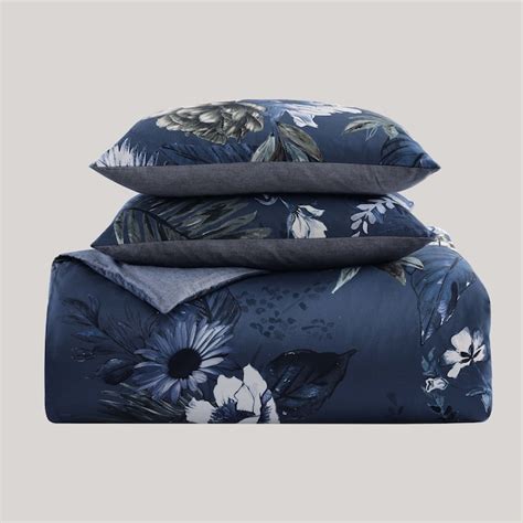 Bebejan Delphine 5 Piece Comforter Set Navy Floral Reversible King Comforter Cotton With Fill
