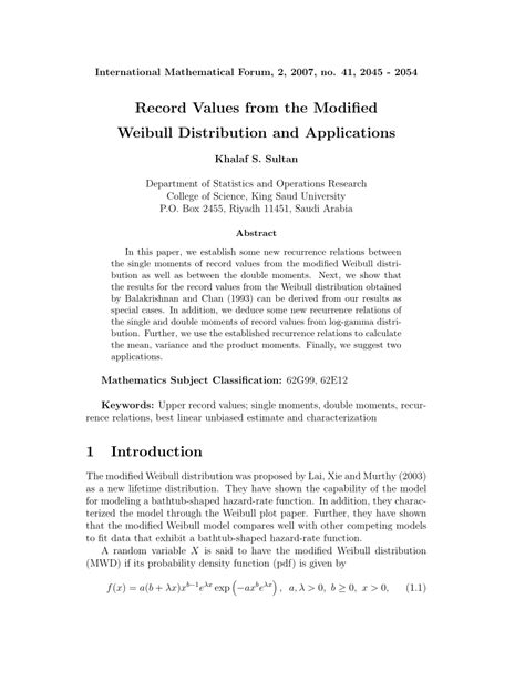 Pdf Record Values From The Modified Weibull Distribution And Applications