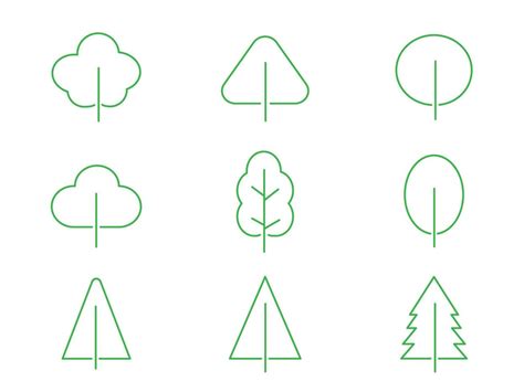 Black Branch Tree Icon Or Naked Trees Silhouettes Set Hand Drawn Isolated Illustrations