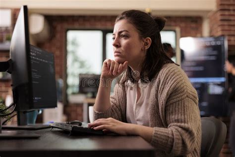 Freelance Coder Working With Html Script On Terminal Window Stock Photo Image Of Typing