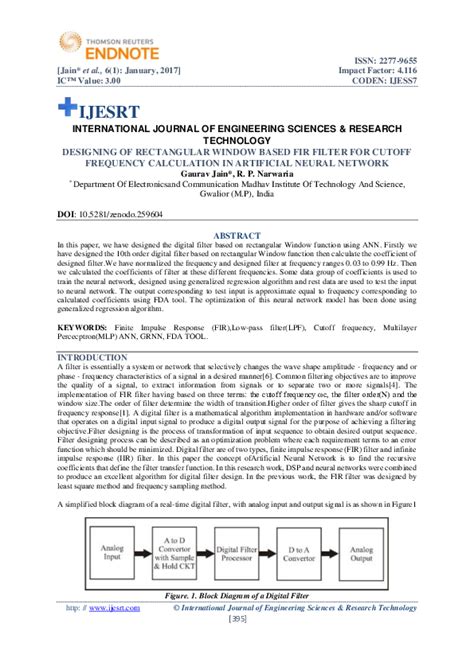 Pdf Designing Of Rectangular Window Based Fir Filter For Cutoff Frequency Calculation In