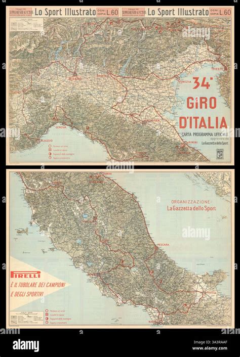 34° Giro Ditalia Carta La Gazzetta Dello Sport Cycling Route Map
