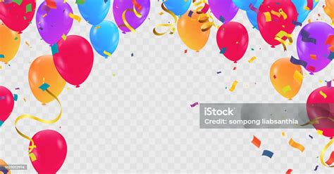 풍선 다양한 색상과 리본을 가진 그랜드 오프닝 카드 디자인 색종이 멀티 컬러 기념일 일러스트 레이 션 가위에 대한 스톡 벡터 아트 및 기타 이미지 Istock