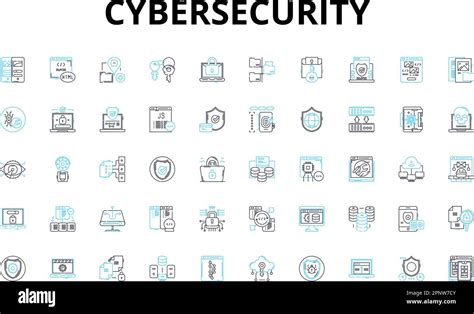 Cybersecurity Linear Icons Set Encryption Firewall Malware Phishing Hacking Breach