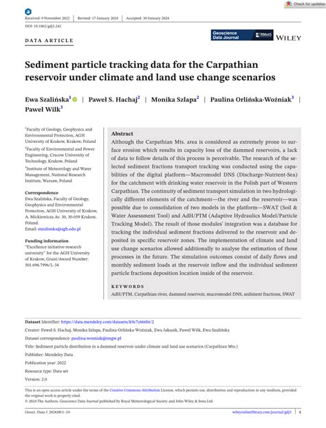 Pdf Sediment Particle Tracking Data For The Carpathian Reservoir Under Climate And Land Use