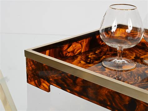 Willy Rizzo Large Tortoiseshell Lucite And Brass Serving Tray Italy