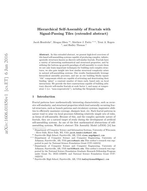 Pdf Hierarchical Self Assembly Of Fractals With Signal Passing Tiles Extended Abstract