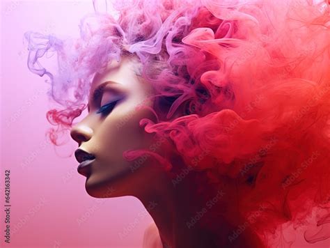 Mysterious Sensual Woman With Bright Make Up Shrouded In A Background