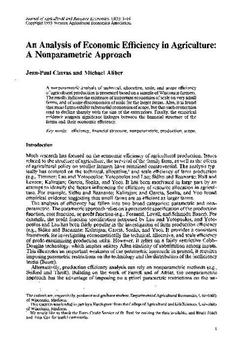 Pdf An Analysis Of Economic Efficiency In Agriculture A Nonparametric Approach