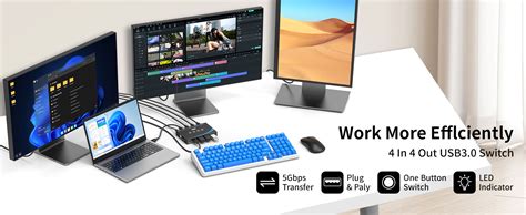 Ekl Usb 3 0 Switch 4 Computers Sharing Usb Peripherals 4 Port Usb Switcher Sharing