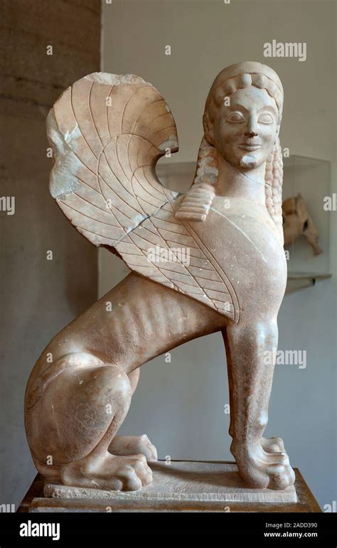 Winged Sphinx Statue From Ancient Corinth Greece On Display In A