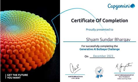 Generative Ai Generativeai Certificateofcompletion Capgemini Lifeatcapgemini