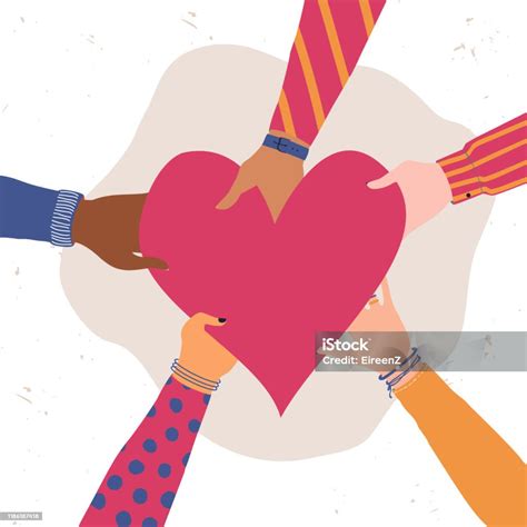 마음을 잡고 다른 손으로 벡터 트렌디 한 그림 사람들에게 사랑을 주고 나누는 개념 자원봉사 자선 협력 일체감에 대한 스톡 벡터 아트 및 기타 이미지 Istock