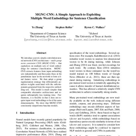 Mgnc Cnn A Simple Approach To Exploiting Multiple Word Embeddings For