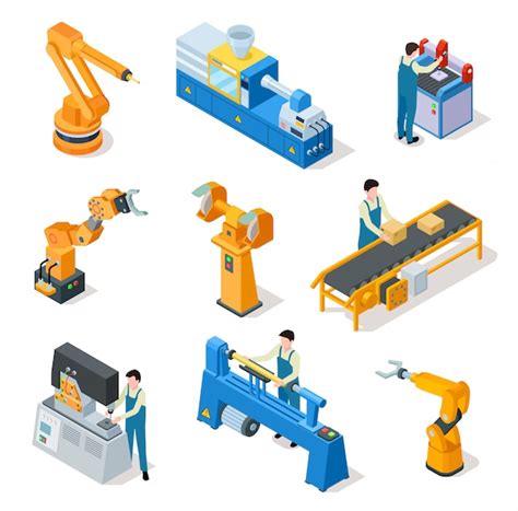 Premium Vector Isometric Electronic Factory With Conveyor Assembly