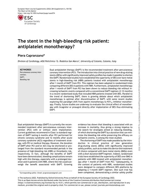 Pdf The Stent In The High Bleeding Risk Patient Antiplatelet Monotherapy