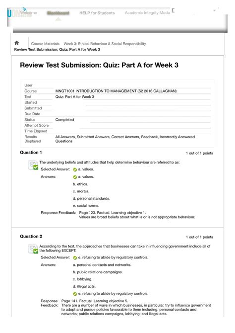 Seminar Assignments Quiz And MNGT Course Materials Week Ethical Behaviour Studocu