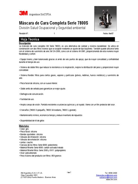 Máscara 3m Serie 7800s Seguridad Industrial Pdf Cloro Agua