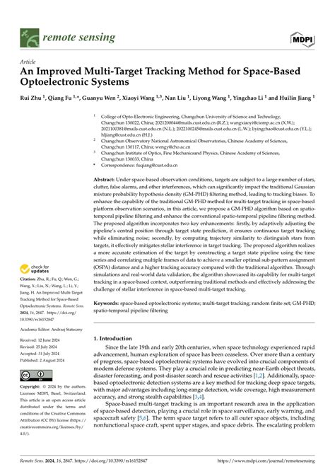 Pdf An Improved Multi Target Tracking Method For Space Based Optoelectronic Systems
