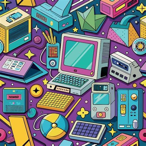 Old Computer Aestethic 1980s 1990s Seamless Pattern With Retro Pc Elements And User Interface