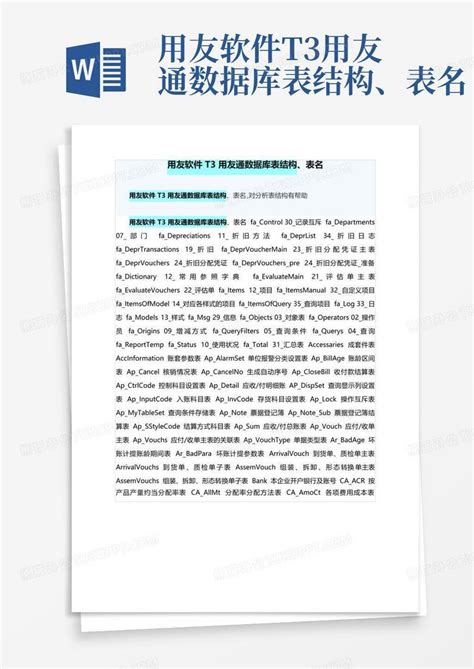 用友软件t3用友通数据库表结构、表名 word模板下载 编号lozjokpp 熊猫办公