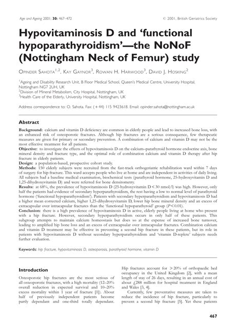 Pdf Hypovitaminosis D And Functional Hypoparathyroidism The Nonof Nottingham Neck Of