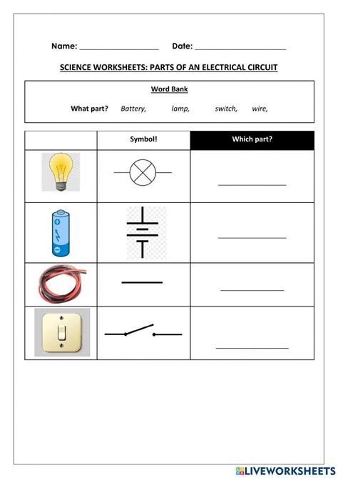 Parts Of An Electrical Circuit Worksheet Live Worksheets Worksheets