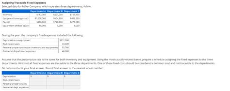 Solved Assigning Traceable Fixed Expenses Selected Data For