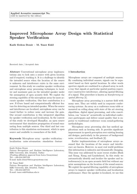 Pdf Improved Microphone Array Design With Statistical Speaker