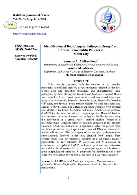 Pdf 16 Identification Of Red Complex Pathogens Group From Chronic