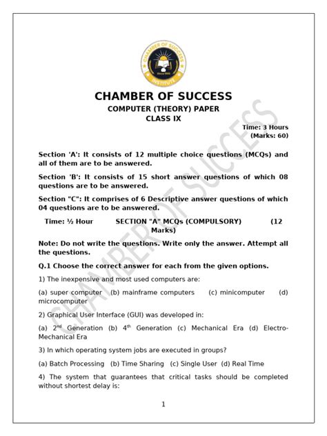 Computer Ix Pdf Multiple Choice Databases