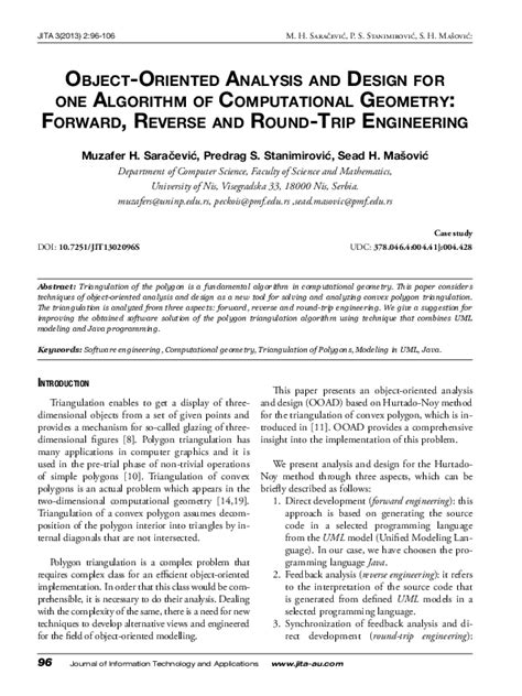 pdf object oriented analysis and design for one algorithm of computational geometry forward
