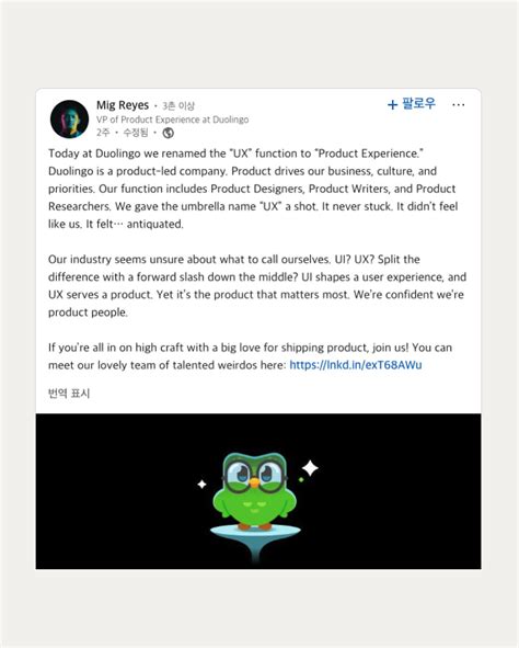 노트폴리오 노폴러 초록색 부엉이 캐릭터로 유명한 외국어 학습 앱 듀오링고를 알고 있나요 공부를 안 하면 무서워지는 알림부터 마스코트를 죽였다 살리는 파격적인