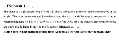 Solved Problem The Plane Of A Rigid Square Loop Of Side A Chegg