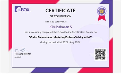 completed c programming certification on e box kirubakaran s posted on the topic linkedin