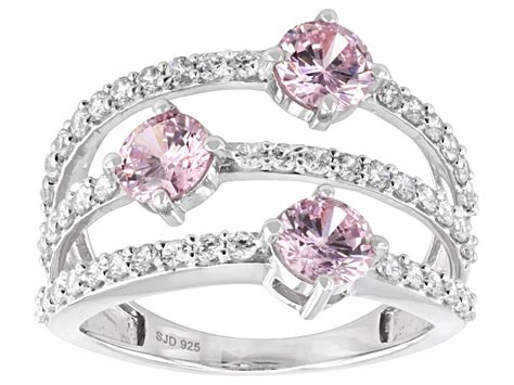 Pink And White Cubic Zirconia Rhodium Over Sterling Silver Ring 330ctw