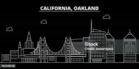 오클랜드 실루엣 스카이 라인 미국오클랜드 벡터 도시 미국의 선형 건축 건물 오클랜드 여행 그림 개요 랜드마크입니다 미국 플랫 아이콘 미국의 라인 배너 오클랜드 캘리포니아에