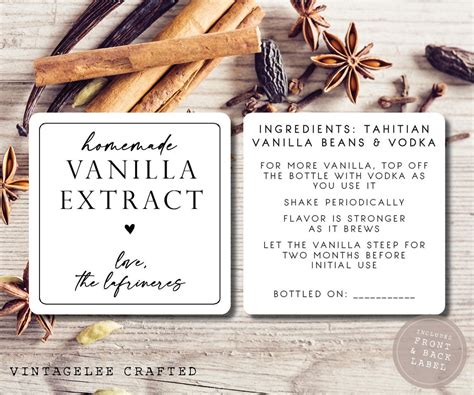 Vanilla Extract Labels Homemade Vanilla Labels Front And Back