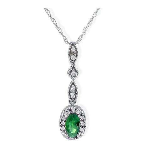 Dangle Style Emerald And Diamond Pendant In Sterling Silver Demipe
