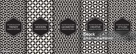 Collection Of Geometric Simple Seamless Patterns Creative Symmetric Textures Vector Repeatable