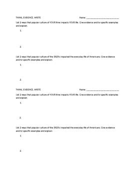 Exit Ticket 1920s By Editable Educator TPT